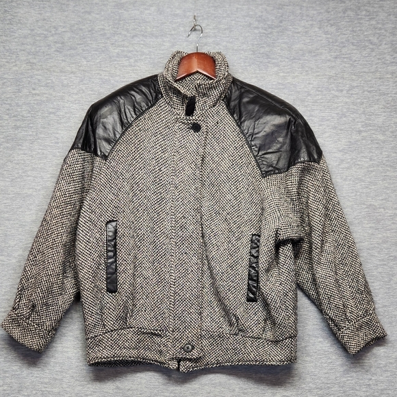 Jackets & Coats | Vintage 8s Tweed Leather Bomber Jacket Batwing Punk ...